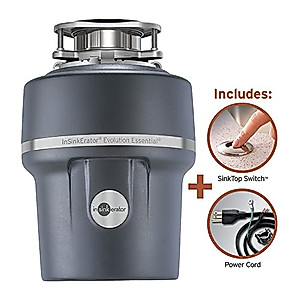 InSinkErator Garbage Disposal with Power Cord & Air Switch, Evolution Essential XTR, Quiet Series, 3/4 HP Continuous Feed, Gray
