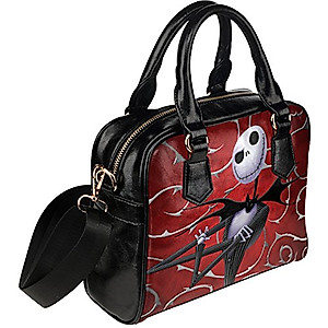 Female Crossbody Shoulder Top-handle Bags Shell Handbag with Jack Skellington Print