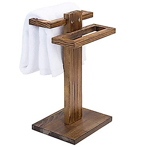 MyGift 2-Tier Bathroom Counter Towel Holder Rack, Burnt Wood Tabletop Bath Hand Towel Stand