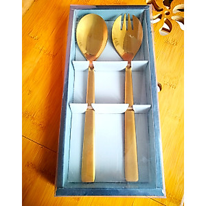 Stainless Steel Salad Server Set 9.7 inch Length Salad Spoon and Fork, Set of 2 Kitchen Utensils (Gold)
