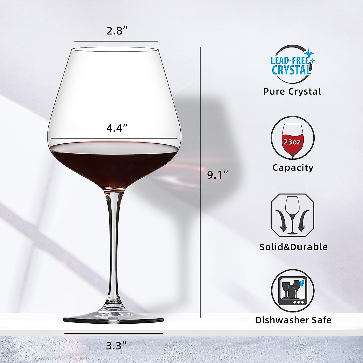 YIBEZ Red Wine Glasses, Set of 4 Crystal Wine Glasses, 23 OZ Burgundy Wine Glasses, Housewarming/Wedding Gifts