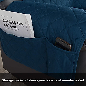 STONECREST Recliner Chair Cover, Reversible Recliner Cover with Straps to Stay in Place (Indigo/Teal-Single Diamond, 25" Regular Recliner)