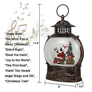DRomance Christmas Singing Snow Globe Lantern Battery Operated USB Powered Lighted Water Glitters Music Snow Globe Holiday Decoration for Women Children(Santa, 6 x 3.2 x 11 Inches)