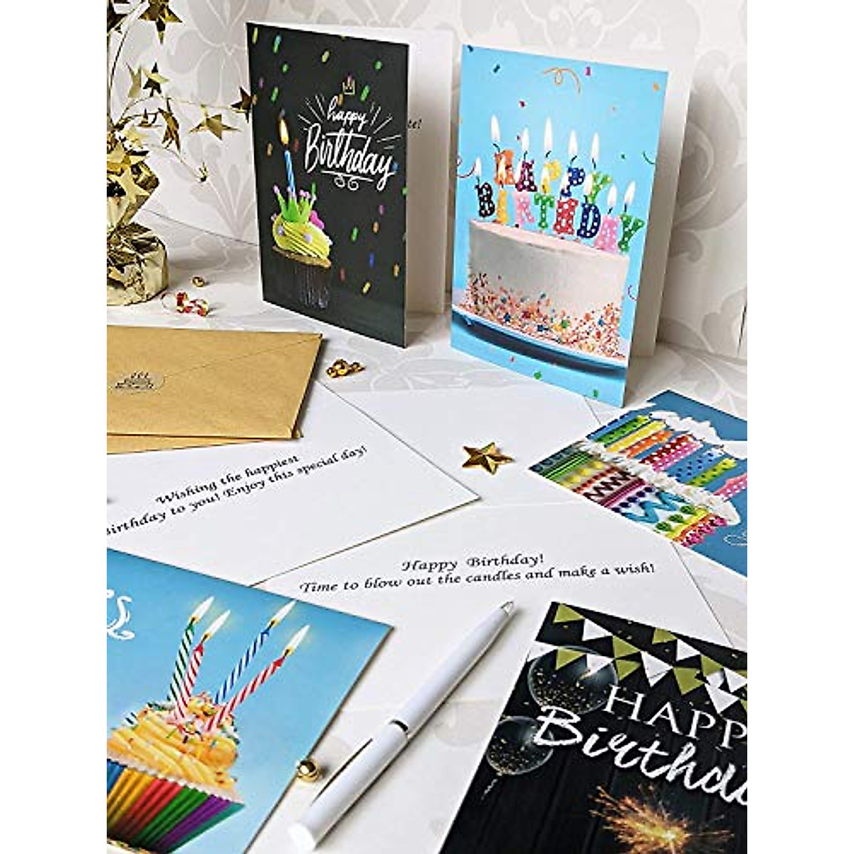 100 Happy Birthday Cards in Bulk with Envelopes, Stickers and Generic Birthday Greetings Inside – Large 5x7 Inches, 20 Unique Designs Notes, Thick Cardstock, Matte Finished in a Sturdy Box