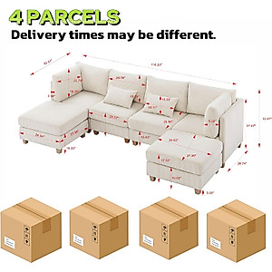 Dagniwak Convertible Sectional Sofa，U-Shaped Couch，Freely Combinable Sofa Modules, Corduroy Fabric, with High Supportive and Soft Sponges, for Living Rooms, Apartments and Offices (Beige)
