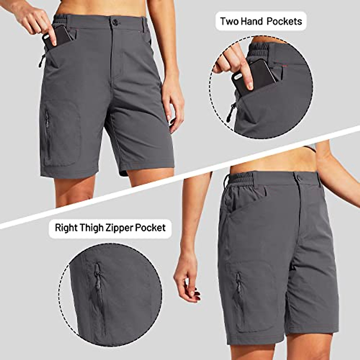 MIER Women's Quick Dry Stretchy Hiking Shorts Lightweight Travel Shorts with 5 Pockets, Water Resistant, Graphite Grey, 10