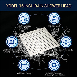 16 Inch Rain Shower Head Brushed Nickel Ceiling Mount 304 Stainless Steel High Pressure Rainfall Showerhead Ultra Thin Water Saving
