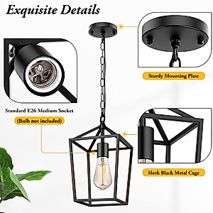 Farmhouse Black Pendant Light for Kitchen Island Industrial Hanging Lantern Fixture Modern Metal Cage Lamp Chandelier Lighting for Dinning Room Hallway, 49in Adjustable Chain for Flat & Sloped Ceiling