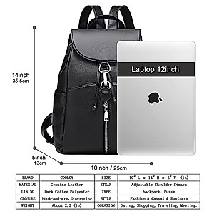 COOLCY Genuine Leather Backpack Purse for Women Black Fashion Backpack (Black)