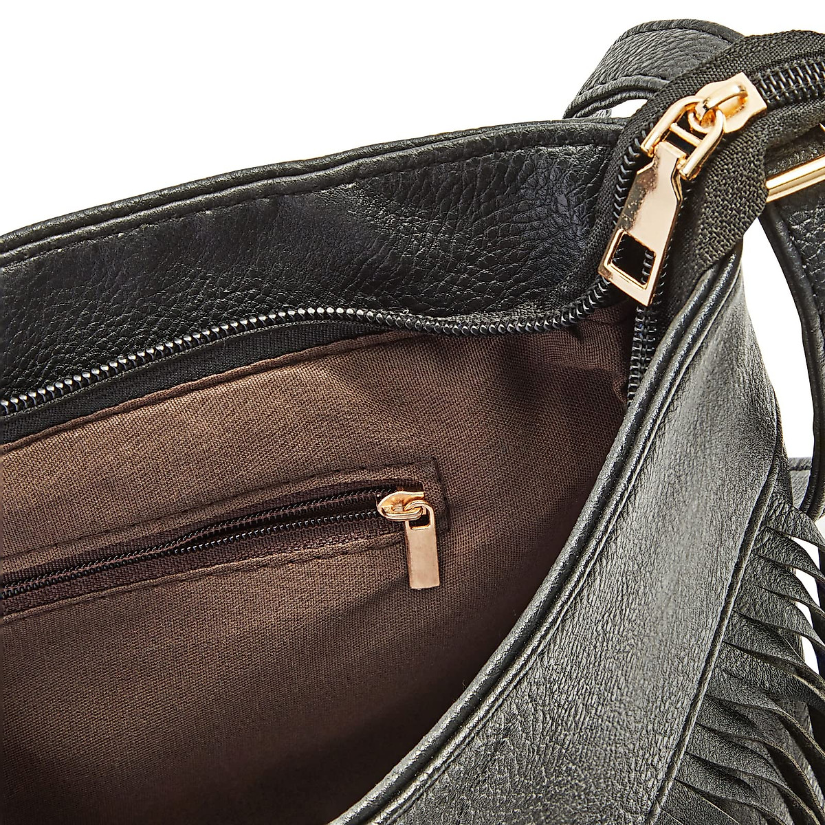 Zodaca Black Fringe Purse for Women, Faux Leather Hippie Crossbody Bag (10.5 x 1.5 x 7.8 In)