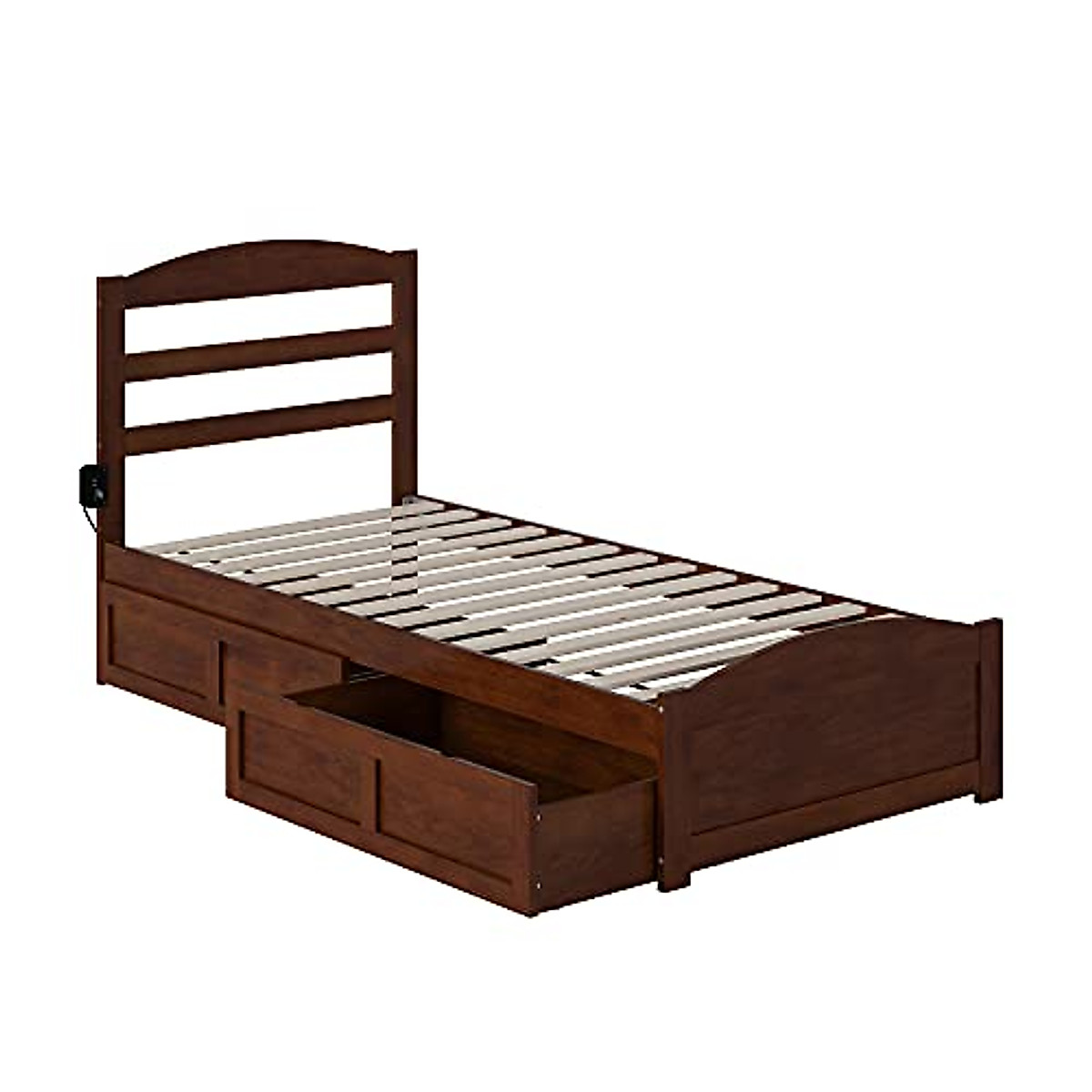 AFI Warren Twin XL Size Platform Bed with Footboard, Storage, & Charging Station in Walnut