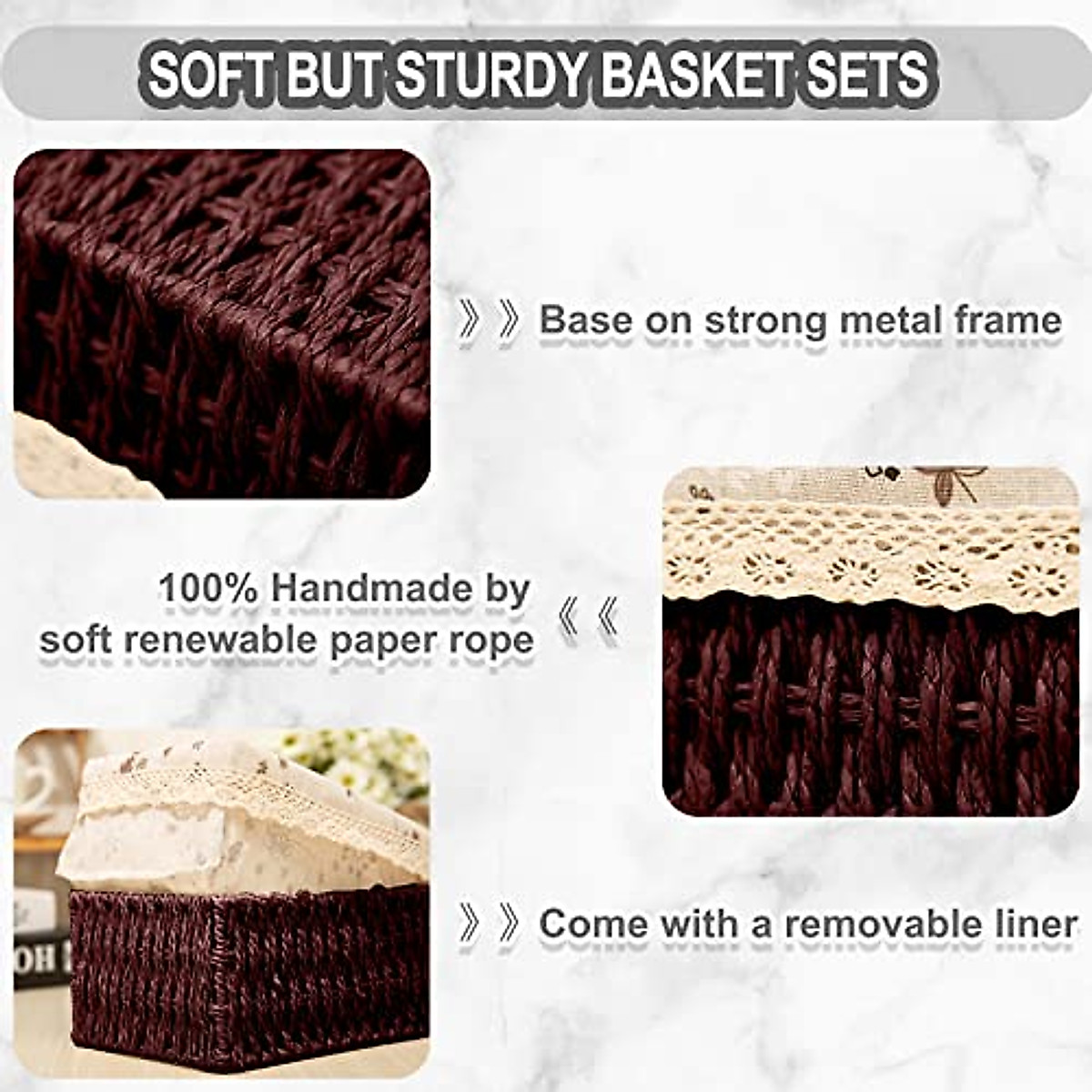 3 Pcs Handmade Wicker Storage Baskets Set Shelf Baskets,Woven Decorative Home Storage Bins for Bedroom,livingroom,kitchenroom,Table,Closet,Pantry, Entryway, Home Decor Brown