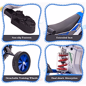 TOBBI Kids Motorcycle Dirt Bike 12V Electric Motorcycles Ride on Toys Battery Powered Motorbike Off-Road Motocross for Toddler Boys Girls 3+Years w/ 2 Speeds, 35W Dual Motors, Training Wheels, Blue