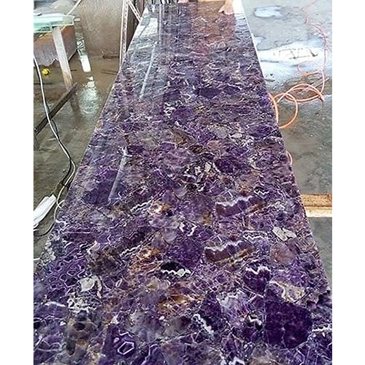 36 x 72 Inches Rectangle Shape Purple Marble Office Meeting Table Top Amethyst Stone Resin Art Dining Table with Elegant Look