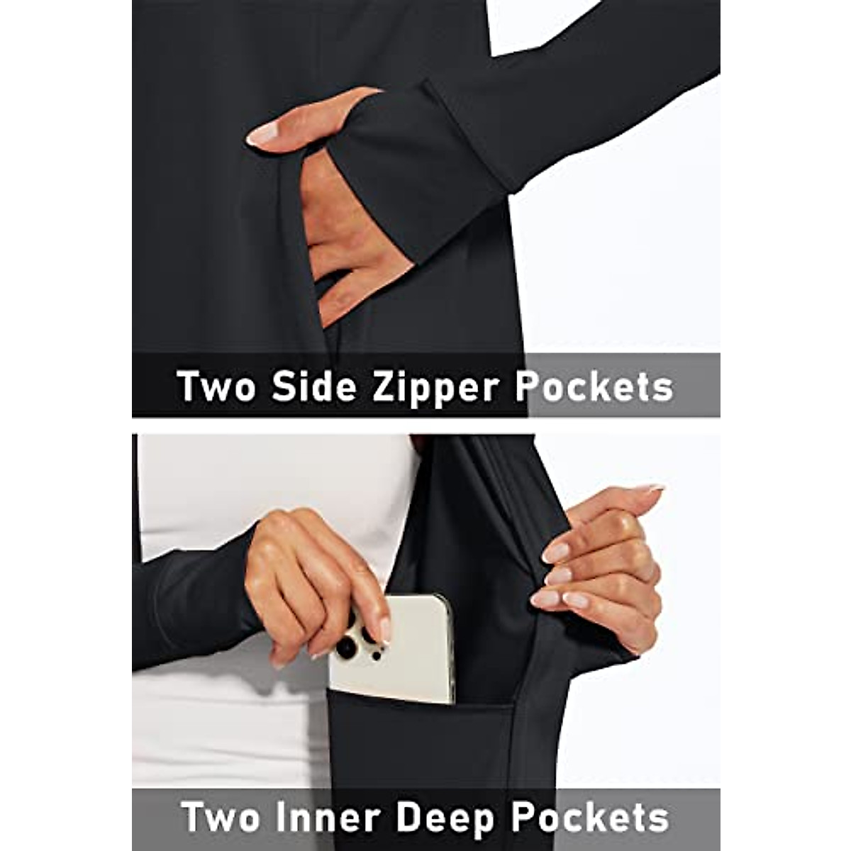 MAGCOMSEN Women's UPF 50+ Lightweight Athletic Jacket Sun Protection Full Zip Long Sleeve Shirts Hiking Outdoor Pockets Black XL