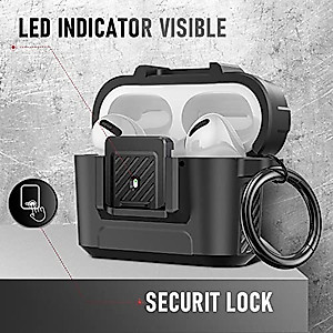 Youtec for for Airpods Pro Case Cover for Men with Lock, Military Armor Series Full-Body AirPod Pro Case with Keychain Cool Air Pod Pro Shockproof Protective Case for for Airpods Pro 2019,Black