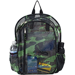 Eastsport Active Mesh Backpack See Through Semi Transparent with Adjustable Straps for Work, Travel, Security, Swimming and Beach - Camo/Black