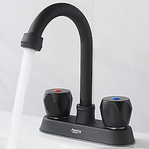 Bathroom Faucets 4 Inch Centerset Bathroom Faucet 2 Handle Faucet for Bathroom Sink with 2 and 3 Hole, Lead-Free Faucets for Bathroom Sink Vanity Rv Sink Faucet, Matte Black