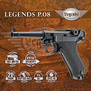 Umarex Legends P.08 All Metal .177 Caliber BB Gun Air Pistol, Standard Action, Legends P.08 Air Gun