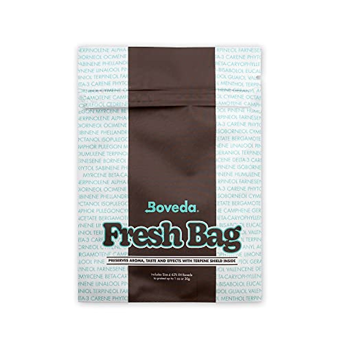 Boveda Fresh Bag Travel Bag for Up To ½ oz – 1 Mylar Bag Preloaded with Boveda 2-Way Humidity Pack 62% RH Size 4 – Humidity Pack in Resealable Bag