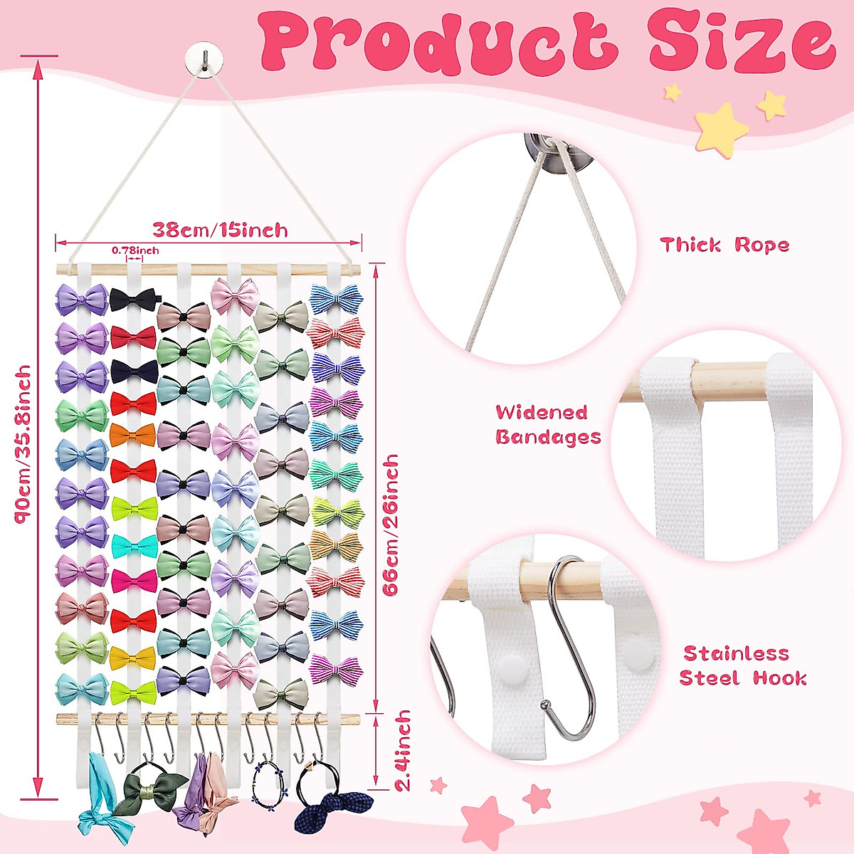 Qunclay 2 Pack Hair Bows Holder Organizer for Girls Baby Headband Hair Bows Holder Hanging Hair Bow Organizer Head Band Holder Storage for Baby Girls Toddler Room Decor