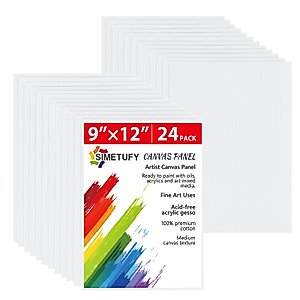 Simetufy 24 Pack 9 x 12 inch Canvas Boards for Painting- 8oz Gesso Primed Acid-Free 100% Cotton Canvas Panels for Acrylics Oil Watercolor Tempera Paints