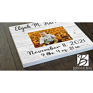 Broad Bay Newborn Baby Frame Alternative - Personalized New Birth Gift - Upload Picture or Photo - with Customized Birth Details- Solid Wood - 10.5in x 10.5in