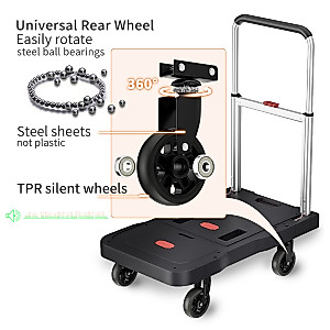 Platform Hand Truck Portable Trolly - Fully Folded Compact Push Cart, 330lbs Capacity Heavy Duty Dolly Practical Handling Tools for Household Industrial, Noise Reduction Office Moving Truck