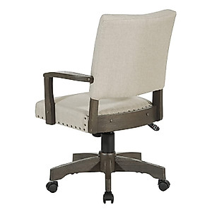 OSP Home Furnishings Santina Cushioned Banker's Desk Chair with Tailored French Seam and Nailhead Trim, Solid Wood Arms and 5-Star Base in Antique Grey Finish, Ivy Fabric