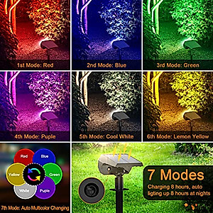 Solar Spot Lights Outdoor Color Changing, [7 Modes/6 Pack] Christmas IP65 Waterproof Landscape Spotlights, Dusk to Dawn Solar Powered Security Light for Patio Gate Walkway Pool Garden Yard Driveway