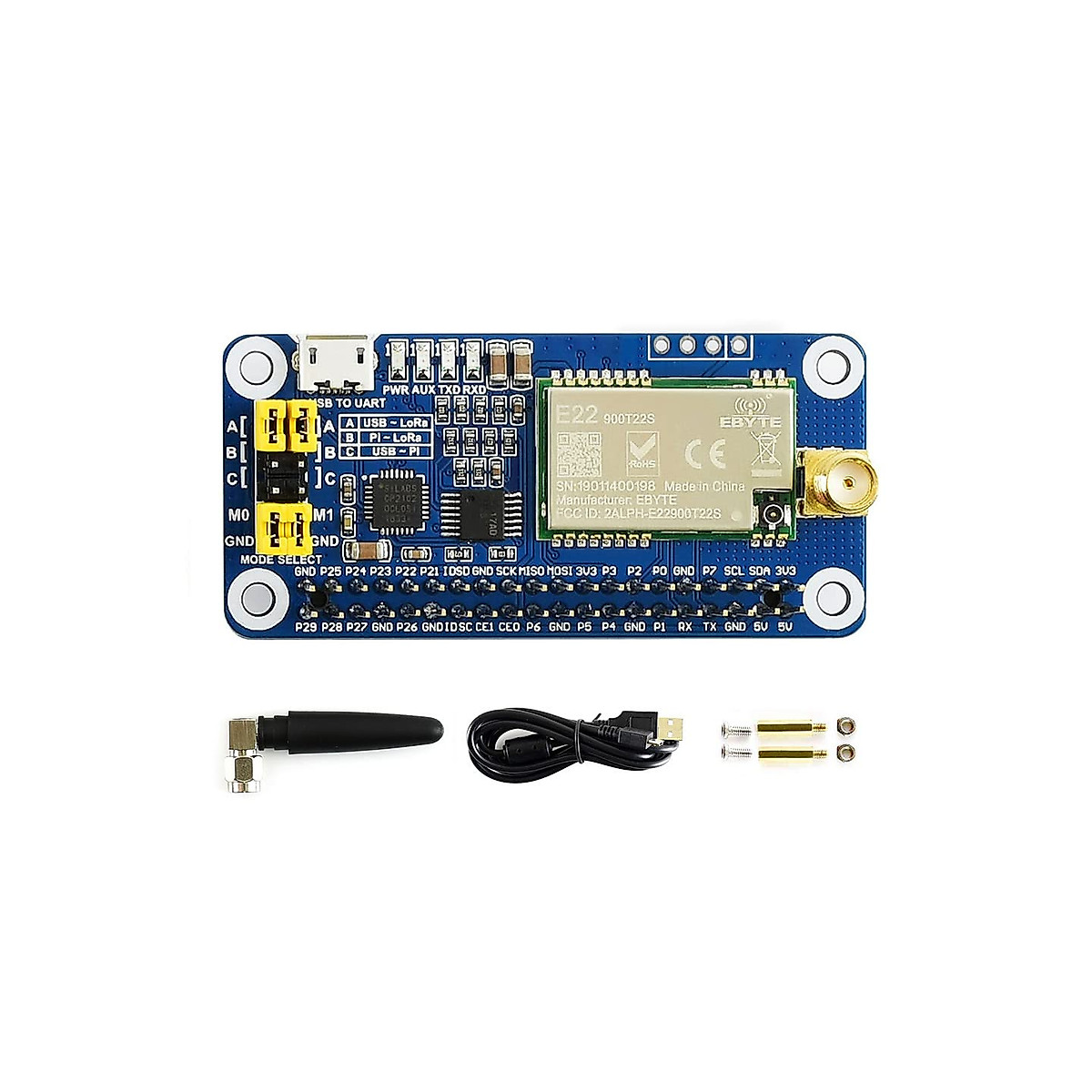 Waveshare SX1262/SX1268 LoRa HAT, Compatible with Raspberry Pi 5/4B/3B/Zero/Zero W/Zero 2W/Pico/Pico W/Pico WH, UART Interface, SX1262 868M LoRa HAT