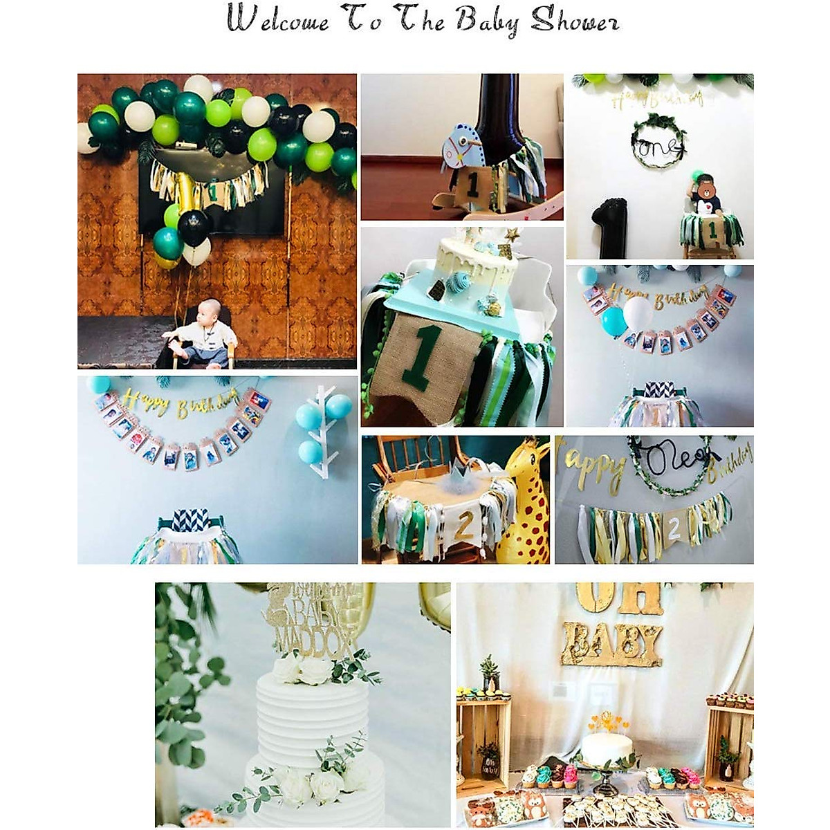 Jungle Theme Baby First Birthday Party Decorations Kit for Baby Boy's Girl's，1st Birthday Decorations for Photo Booth Props,Green Burlap Highchair Banner for 1st Birthday Decorations