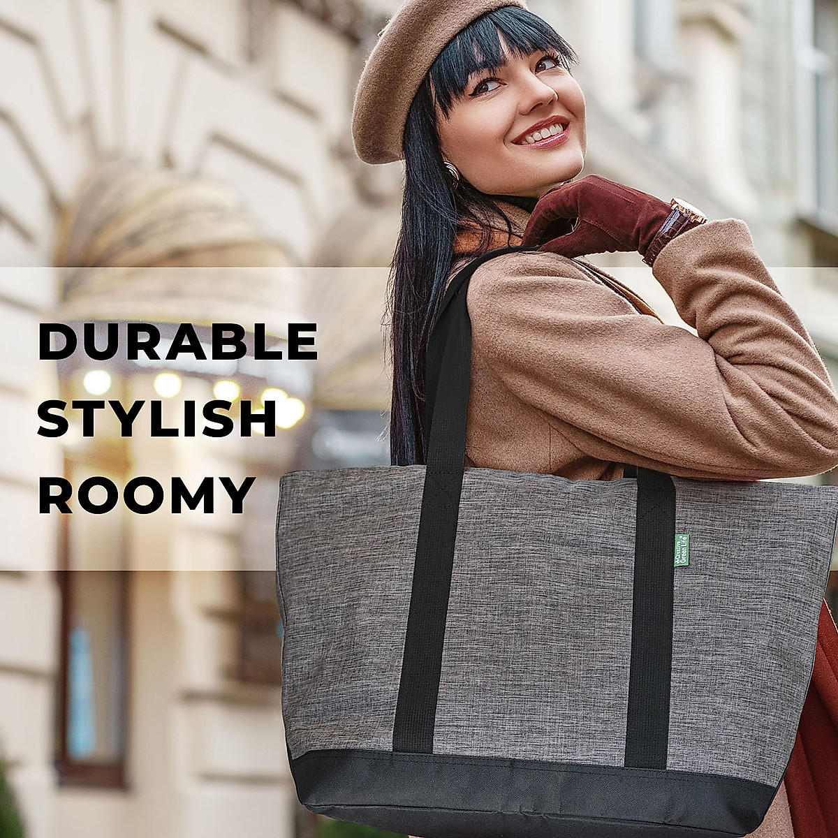 Creative Green Life Extra Large, Sturdy Tote Bag for Women (Gray) | Easy Grip and Extra Large Travel Tote Bag with Zipper | Women Tote Bag for Work