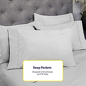 Queen Sheets Silver - 6 Piece 1500 Supreme Collection Fine Brushed Microfiber Deep Pocket Queen Sheet Set Bedding - 2 Extra Pillow Cases, Great Value, Queen, Silver