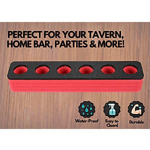 Polar Whale Shot Glass Holder Organizer Modern Tray for Home Kitchen Bar or Club Party Durable Red and Black Durable Foam Serving Rack 14.5 Inches Wide Holds 6 Shots