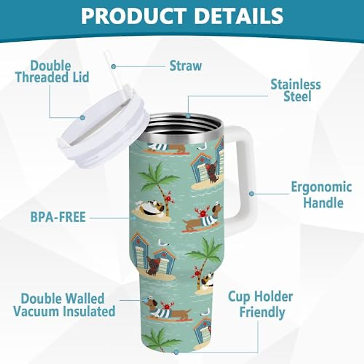 Emelivor Cute Islands Light Green 30 oz Tumbler with Lid and Straw Insulated Tumblers with Handle Large Travel Coffee Mug Stainless Water Cup Fits in Car Cup Holder