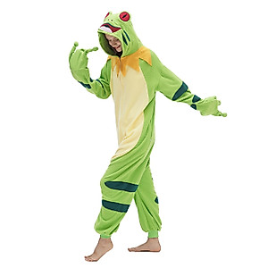 vavalad Unisex Adult Onesie Animal Cosplay One Piece Pajama Sleepwear Halloween Christmas Custume for Women Men Teens, Green