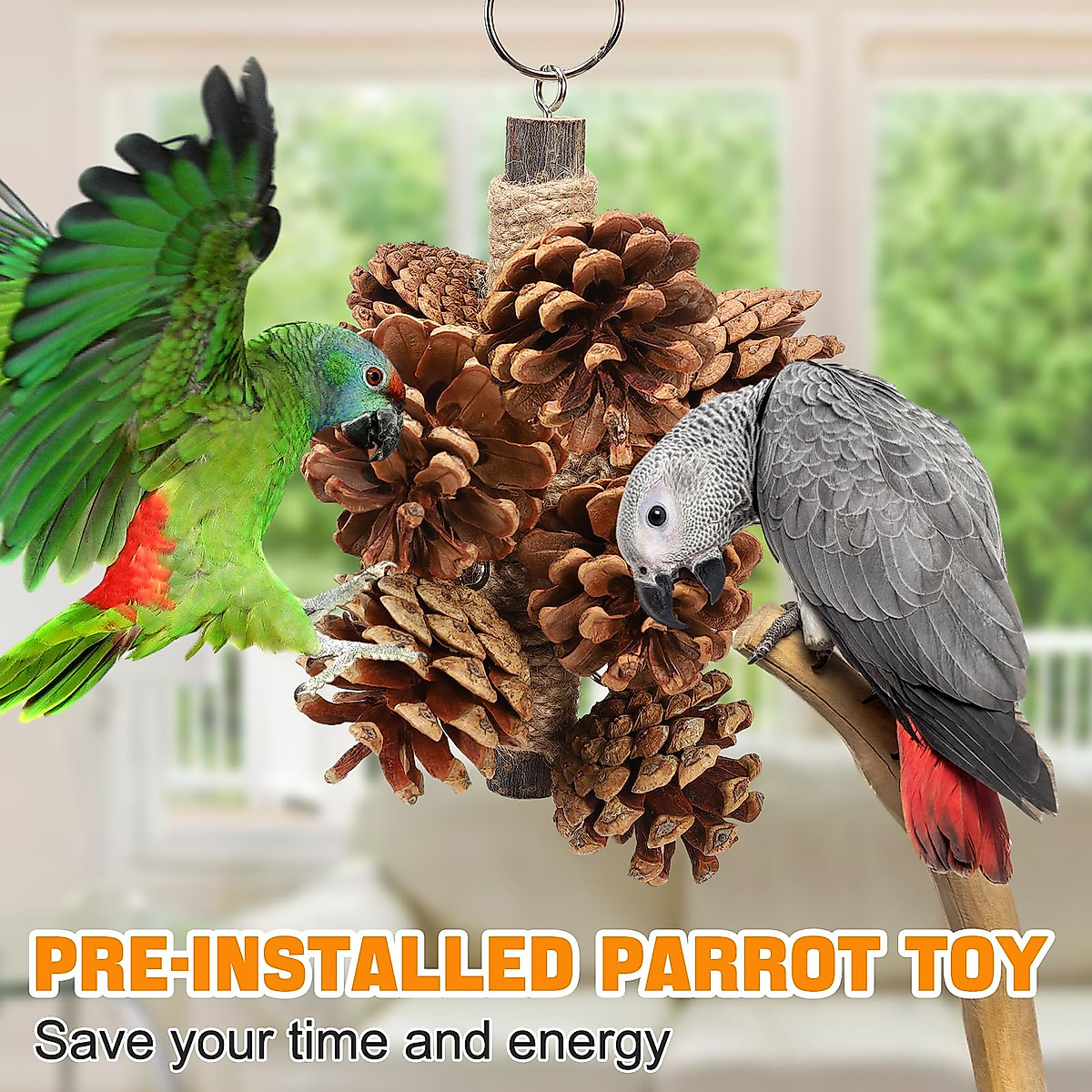 Acostop Bird Toys Parrot Toys - Bird Chewing Toy with Natural Pine Cones for Small and Medium-Sized Parakeets Cockatiels Conures Cockatoos African Grey Amazon Parrots Birdlovers Gifts