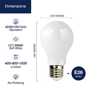 FLSNT 𝟑 𝐖𝐚𝐲 𝐋𝐄𝐃 𝐋𝐢𝐠𝐡𝐭 𝐁𝐮𝐥𝐛𝐬, A21 LED Light Bulb E26 Standard Base, 40W 60W 100W Equivalent, 3-Way Dimmable A21 LED Light Bulbs, 400-800-1500 Lumens, 3000K Soft White, 2 Pack