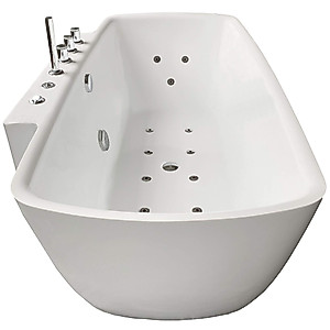 DKB Evian Jetted Whirlpool Tub in White, Deep Soaking Comfort, Hydro- Massage System 14 Whirlpool Jets & Adjustable Air Bubble Infusion, Center Drain, Handheld Shower