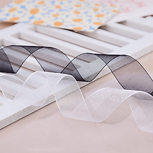 Hapeper 2 Rolls 1 Inch Sheer Organza Chiffon Ribbons for Gift Wrapping DIY Crafts Party Decoration, 50 Yards/ Roll (Light Purple, Light Blue)