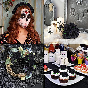 Kesoto 50pcs Black Roses Artificial Flowers Bulk, 1.6 Inch Small Silk Fake Roses Flower Heads for Decoration, Crafts, Wedding Halloween Party Home Decor