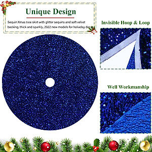 FUHSY Royal Blue 36 Inches Sequin Christmas Tree Skirt Velvet Glitter Personalized Tree Skirts Blue Tree Skirt Sparkle Christmas Skirt Tree for Halloween 6FT Christmas Tree Decorations Ornaments