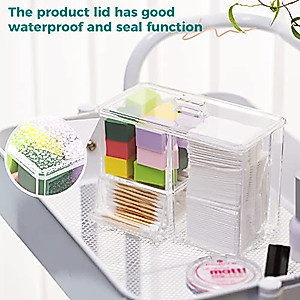 LENNXIER Q Tips Holder Cotton Pads Holder Cotton Balls Swab Holder Container with Lid 4-Grid Q-tip and Cotton Ball Holder Makeup Pad Box Cosmetic Storage Case,Acrylic Crystal Clear