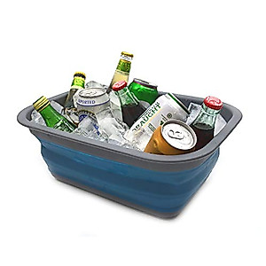 SAMMART 9.2L (2.37Gallon) Collapsible Tub - Portable Outdoor Picnic Basket/Crater - Foldable Shopping Bag - Space Saving Storage Container (M, Deep Blue)