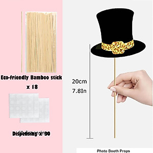 16PCS Birthday Party Photo Props Black & Gold Booth Signs Prom Photobooth Moustache Glasses Hats Crowns Selfie For Kids Men Women Wedding Engagement Bridal Shower,Bachelorette Party,Photobooth Selfies