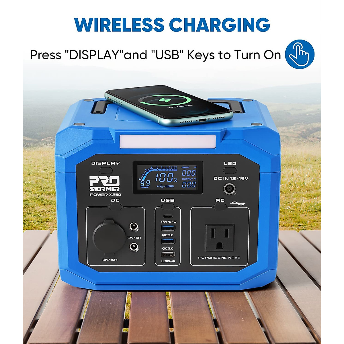 Portable Power Station 350W (500W Surge), Prostormer 299.5Wh/83200mAh Backup Lithium Battery with 110V AC Outlet and Wireless Charger, Solar Generator for Outdoor Camping, RV Travel and Home Emergency