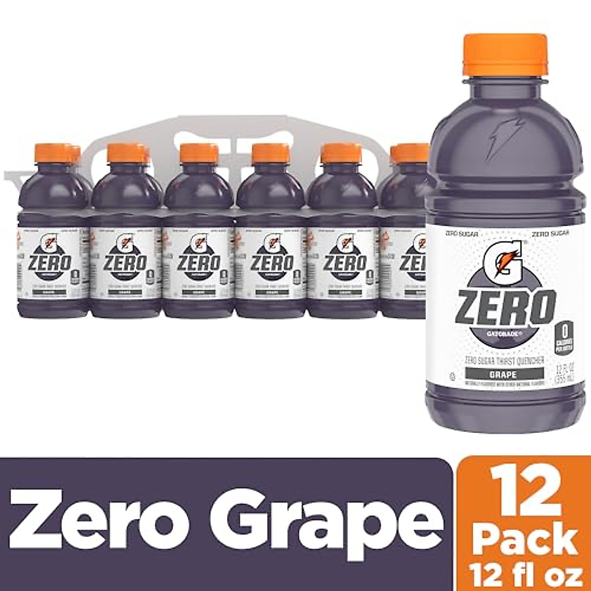 Gatorade Thirst Quencher Zero Sugar Sports Drink, Grape, 12oz Bottles, 12 Pack, Electrolytes for Rehydration