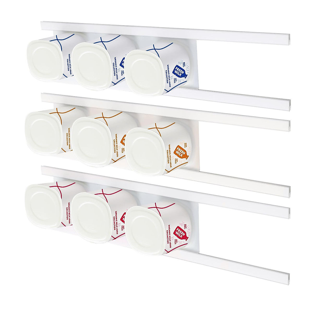 DLUGOPIS 6 Pcs 20 Capacity Fridge Yogurt Organizer Yogurt Fridge Holder Yogurt Storage with Self Adhesive Tapes Yogurt Container for Fridge 3.75 Inch Multiple Sizes Yogurt Refrigerator, white