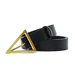 HOTWILL Belts for Women Jeans Dress Fashion Wide Waist Belt with Bronze Triangle Buckle Black Medium
